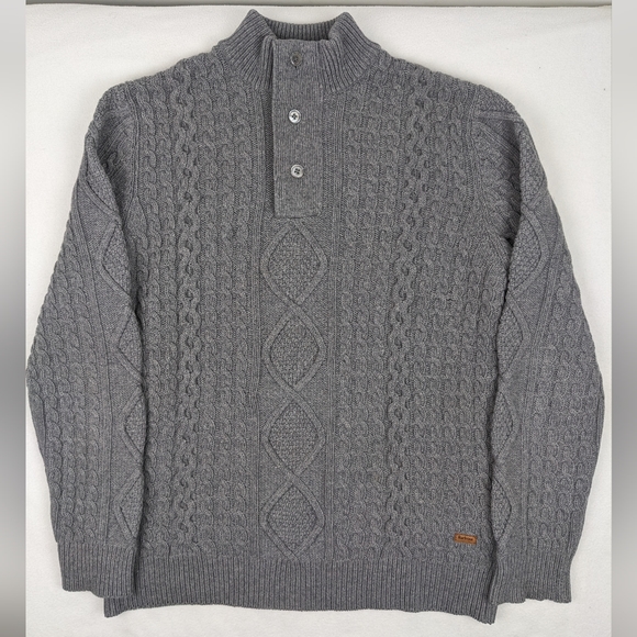 Barbour | Sweaters | Barbour 0 Wool Cable Knit 14 Button Gray Mock Neck ...